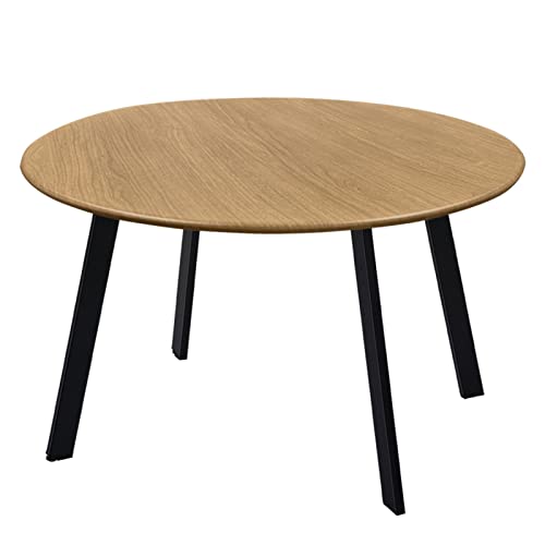 Meluvici Patio Coffee Table, Weather Resistant Outdoor Side Table Waterproof Round Metal Steel Large Table for Garden, Faux Wood Grain Table Top