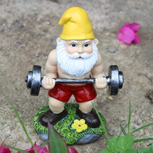 Mrsivrop Funny Workout Garden Gnomes Statues 6.2 Inches Outdoor Funny Weightlifting Gnomes Decorations for Yard, Lawn, Patio, Indoor Gnome Figurine for Home Tabletop