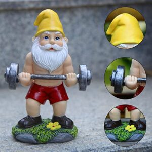 Mrsivrop Funny Workout Garden Gnomes Statues 6.2 Inches Outdoor Funny Weightlifting Gnomes Decorations for Yard, Lawn, Patio, Indoor Gnome Figurine for Home Tabletop