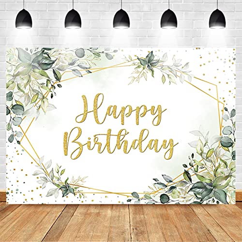 Mocsicka Greenery Birthday Backdrop 7x5ft Eucalyptus Green Leaves Happy Birthday Party Decorations Photo Backdrops Botanical Birthday Photography Background