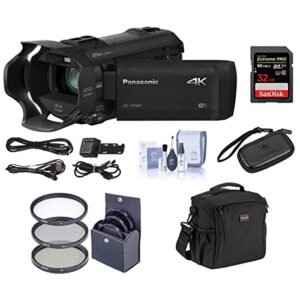 panasonic 4k ultra hd camcorder hc-vx981k (black), 20x optical zoom, bundle kit with video bag + 32gb sdhc card + 49mm filter kit + cleaning kit + memory wallet