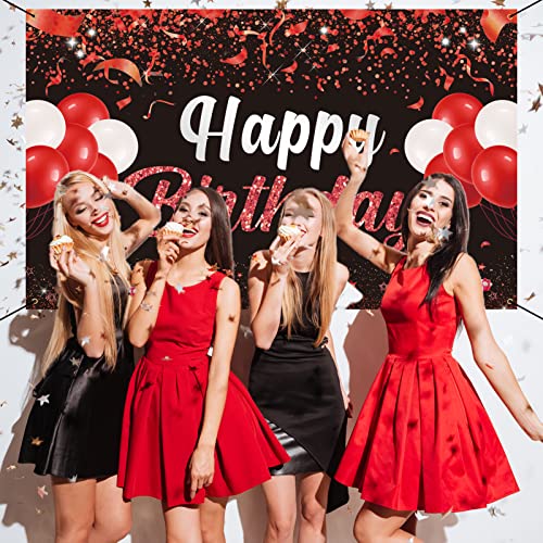 Trgowaul Happy Birthday Banner Backdrop - Red Black Birthday Party Decorations, Birthday Party Supplies Kids Men Women, Bday Gifts Sign Photo Booth Background Decor Girls Boys Outdoor 70.8*43.3 inches