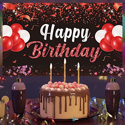 Trgowaul Happy Birthday Banner Backdrop - Red Black Birthday Party Decorations, Birthday Party Supplies Kids Men Women, Bday Gifts Sign Photo Booth Background Decor Girls Boys Outdoor 70.8*43.3 inches