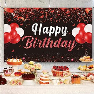 Trgowaul Happy Birthday Banner Backdrop - Red Black Birthday Party Decorations, Birthday Party Supplies Kids Men Women, Bday Gifts Sign Photo Booth Background Decor Girls Boys Outdoor 70.8*43.3 inches