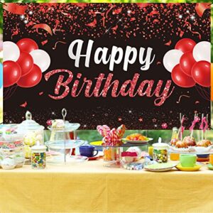 Trgowaul Happy Birthday Banner Backdrop - Red Black Birthday Party Decorations, Birthday Party Supplies Kids Men Women, Bday Gifts Sign Photo Booth Background Decor Girls Boys Outdoor 70.8*43.3 inches