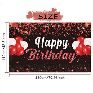 Trgowaul Happy Birthday Banner Backdrop - Red Black Birthday Party Decorations, Birthday Party Supplies Kids Men Women, Bday Gifts Sign Photo Booth Background Decor Girls Boys Outdoor 70.8*43.3 inches