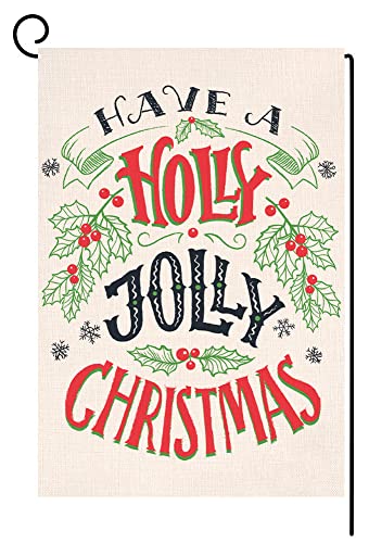 BLKWHT Holly Jolly Christmas Garden Flag 12.5x18 Vertical Double Sided Winter Holiday Yard Decorations S999