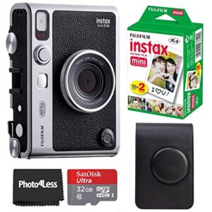 fujifilm instax mini evo hybrid black instant camera | instax mini twin pack instant film | 32gb microsd card with adapter | black camera case