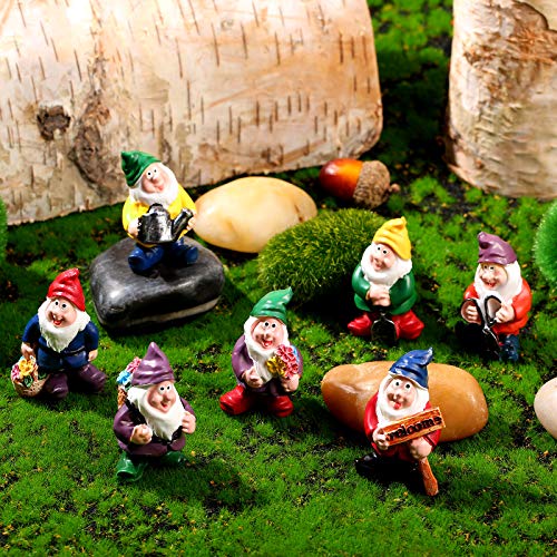 Jetec 7 Pieces Gnomes Fairy Resin Statues Miniature Fairy Garden Mini Gnome Statue for Table and Garden Decoration for Holiday Festival Garden Decoration, Relatives Friends Kids