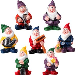 Jetec 7 Pieces Gnomes Fairy Resin Statues Miniature Fairy Garden Mini Gnome Statue for Table and Garden Decoration for Holiday Festival Garden Decoration, Relatives Friends Kids