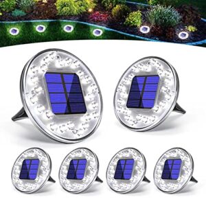 Solar Ground Lights Outdoor, 24 LED Solar Garden Lights with 2 Modes, Waterproof Solar Powered Disk Lights for Pathway, Yard, Garden, Parks, Lawn, Deck, Patio, Walkway, corridors (6 Packs, White）