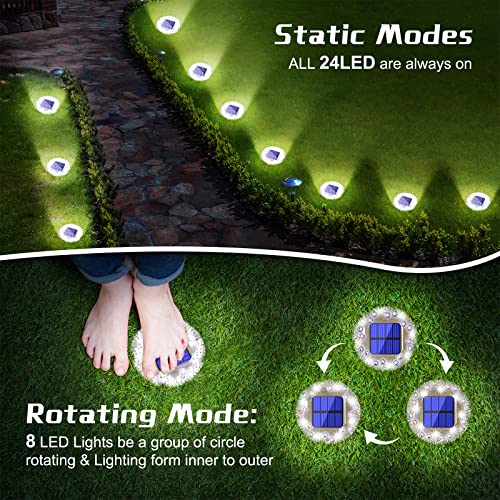 Solar Ground Lights Outdoor, 24 LED Solar Garden Lights with 2 Modes, Waterproof Solar Powered Disk Lights for Pathway, Yard, Garden, Parks, Lawn, Deck, Patio, Walkway, corridors (6 Packs, White）