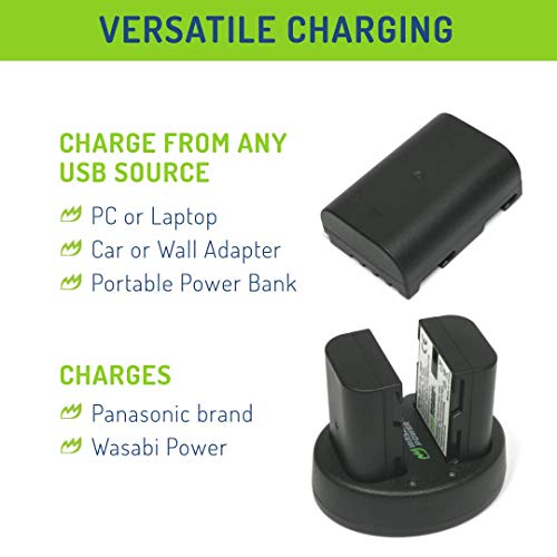 Wasabi Power Battery (2-Pack) and Dual USB Charger for Panasonic DMW-BLF19 and Panasonic Lumix DMC-GH3, DMC-GH4, DC-GH5, DC-GH5S, DC-G9