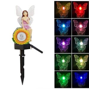 allomn outdoor solar garden light, solar stake lights flower fairy decorative lights multi-color changing landscape light for patio yard pathway festival decoration(sunflower)