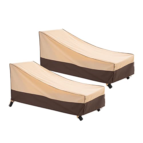 F&J Outdoors Patio Chaise Lounge Cover Waterproof Heavy Duty UV Resistant Eco-Friendly Fabric Outdoor Lounge Chair Cover 79Lx30Wx30H inches, 2 Pack,Beige&Brown