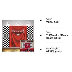 7x5ft Car Black White Grid Red Birthday Themed Backdrops Racing Flag Red Photo Backgrounds for Photography Happy Birthday Party Banner Photo Booth Props GYA