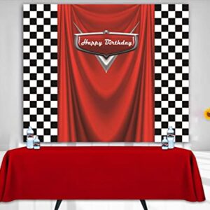 7x5ft Car Black White Grid Red Birthday Themed Backdrops Racing Flag Red Photo Backgrounds for Photography Happy Birthday Party Banner Photo Booth Props GYA