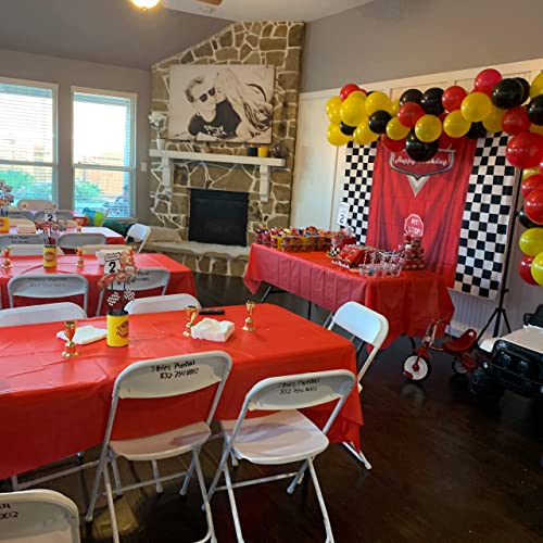 7x5ft Car Black White Grid Red Birthday Themed Backdrops Racing Flag Red Photo Backgrounds for Photography Happy Birthday Party Banner Photo Booth Props GYA