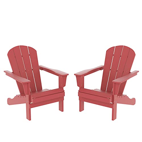 Williamspace Adirondack Chairs Set of 2, Lifetime Outdoor Adirondack Chair Oversized Fire Pit Chair, Weather Resistant HDPE Patio Chair Easy Installation for Garden, Poolside, Backyard, Beach (Red)