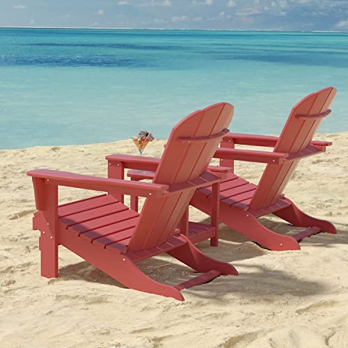 Williamspace Adirondack Chairs Set of 2, Lifetime Outdoor Adirondack Chair Oversized Fire Pit Chair, Weather Resistant HDPE Patio Chair Easy Installation for Garden, Poolside, Backyard, Beach (Red)