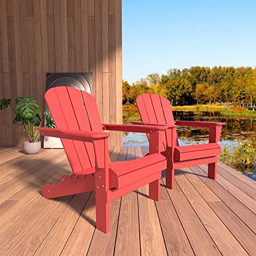 Williamspace Adirondack Chairs Set of 2, Lifetime Outdoor Adirondack Chair Oversized Fire Pit Chair, Weather Resistant HDPE Patio Chair Easy Installation for Garden, Poolside, Backyard, Beach (Red)