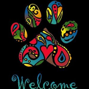 Toland Home Garden 1010924 Welcome Paisley Paws Paw Print Flag 28x40 Inch Double Sided Paw Print Garden Flag for Outdoor House Cat Dog Flag Yard Decoration