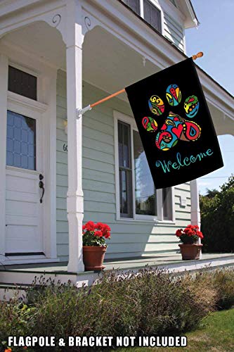 Toland Home Garden 1010924 Welcome Paisley Paws Paw Print Flag 28x40 Inch Double Sided Paw Print Garden Flag for Outdoor House Cat Dog Flag Yard Decoration