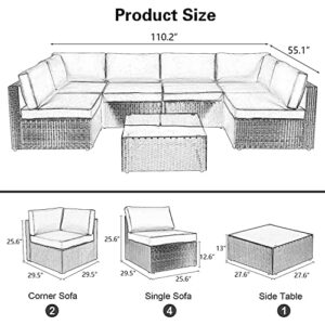 AIIT Kinlife 7Pcs Patio Furniture Sets, Patio Sectional Sofas, All-Weather Black PE Wicker Outdoor Couch Patio Seating with Pillows & Coffee Table, Turquoise