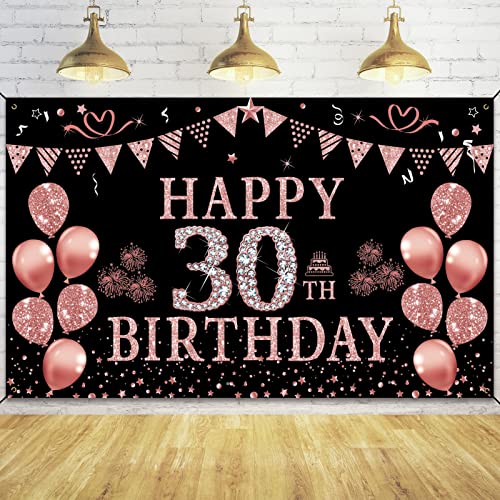 Trgowaul Rose Gold 30th Birthday Backdrop 30 Year Old Birthday Decorations for Women 5.9 X 3.6 Fts Happy Birthday Party Suppiles Photography Supplies Background Happy 30th Birthday Banner