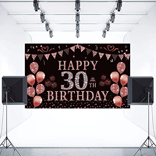 Trgowaul Rose Gold 30th Birthday Backdrop 30 Year Old Birthday Decorations for Women 5.9 X 3.6 Fts Happy Birthday Party Suppiles Photography Supplies Background Happy 30th Birthday Banner