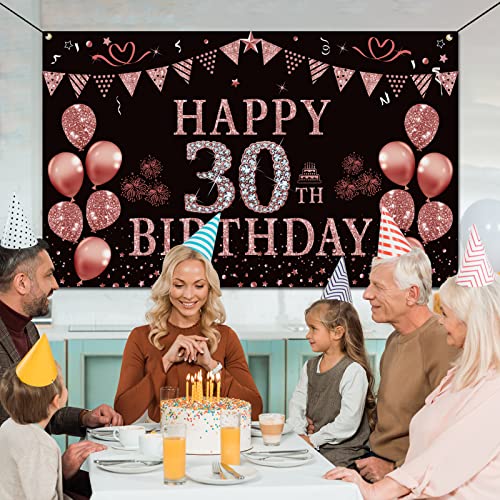 Trgowaul Rose Gold 30th Birthday Backdrop 30 Year Old Birthday Decorations for Women 5.9 X 3.6 Fts Happy Birthday Party Suppiles Photography Supplies Background Happy 30th Birthday Banner