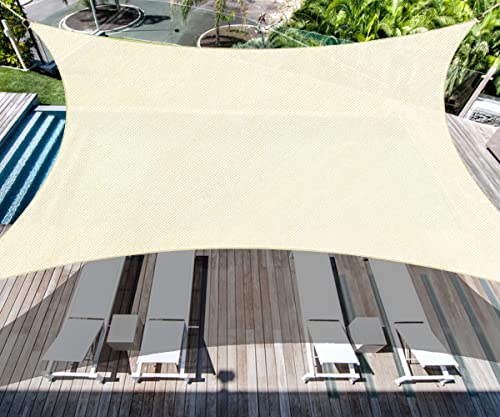 Dafoecheer Sun Shade Sail 12' x 16'Rectangle UV Block Canopy for Patio Garden Backyard Lawn and Outdoor Activities, Cream