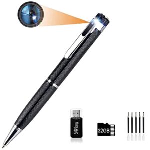 hidden spy camera pen,with hd 1080p video recorder security cam with usb cable, 32gb micro sd card, card reader, 5 refills for business, conference, securit