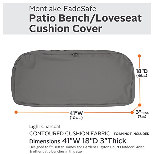 Classic Accessories Montlake FadeSafe Water-Resistant 41 x 18 x 3 Inch Outdoor Bench/Settee Cushion Slip Cover, Patio Furniture Swing Cushion Cover, Light Charcoal Grey, Patio Furniture Cushion Covers