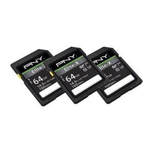 PNY 64GB Elite-X Class 10 U3 V30 SDXC Flash Memory Card 3-Pack - 100MB/s, Class 10, U3, V30, 4K UHD, Full HD, UHS-I, Full Size SD​