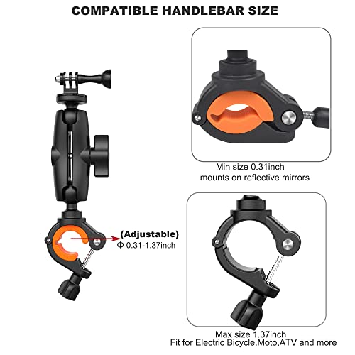 Motorcycle Bike Handlebar Mount for Gopro,Action Camera Clamp Holder with 360° Rotation, Electric Bicycle ATV Holder Handlebar with 1/4 Screw for GoPro Hero 11/10/9/8/7/6/5/4,Insta 360,OSMO