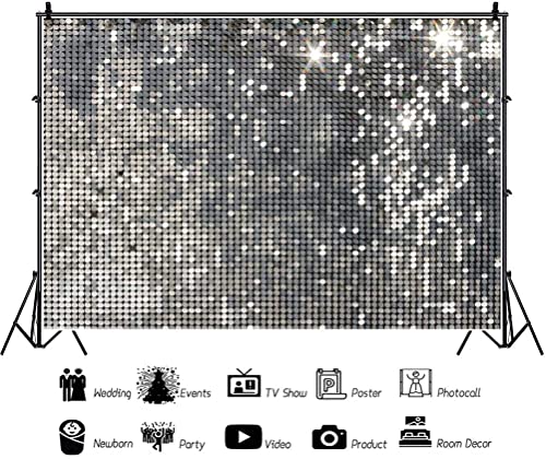 YongFoto 6x4ft Disco Party Backdrop Sliver Sequins Photography Background Glitter Halos Wedding Birthday Party Cake Table Banner 70s Theme Party Backdrop Disco Decorations Backdrop