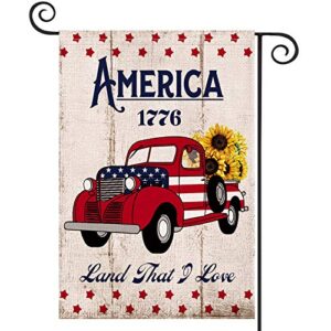 ekorest 4th of july garden flag for outside,american red truck with summer sunflowers,12 x 18 double sided,small independence day farmhouse décor,patriotic star yard flags for memorial day outdoor