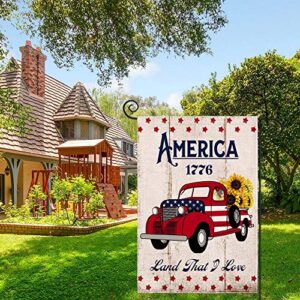 EKOREST 4th of July Garden Flag for Outside,American Red Truck with Summer Sunflowers,12 x 18 Double Sided,Small Independence Day Farmhouse Décor,Patriotic Star Yard Flags for Memorial Day Outdoor