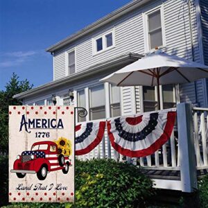 EKOREST 4th of July Garden Flag for Outside,American Red Truck with Summer Sunflowers,12 x 18 Double Sided,Small Independence Day Farmhouse Décor,Patriotic Star Yard Flags for Memorial Day Outdoor