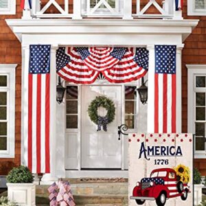 EKOREST 4th of July Garden Flag for Outside,American Red Truck with Summer Sunflowers,12 x 18 Double Sided,Small Independence Day Farmhouse Décor,Patriotic Star Yard Flags for Memorial Day Outdoor