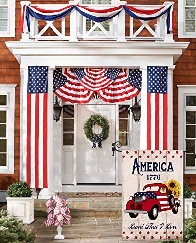 EKOREST 4th of July Garden Flag for Outside,American Red Truck with Summer Sunflowers,12 x 18 Double Sided,Small Independence Day Farmhouse Décor,Patriotic Star Yard Flags for Memorial Day Outdoor