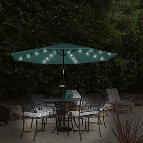 Pure Garden LED Patio Shade – 10 Ft Outdoor Umbrella with Steel Ribs, Solar Powered Lights, and Push Button Tilt - Backyard Canopy (Hunter Green)