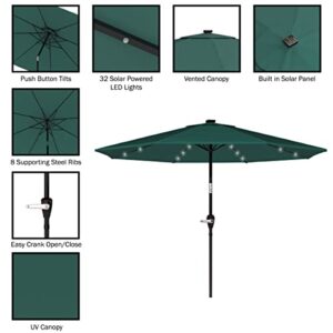 Pure Garden LED Patio Shade – 10 Ft Outdoor Umbrella with Steel Ribs, Solar Powered Lights, and Push Button Tilt - Backyard Canopy (Hunter Green)