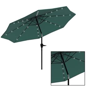 Pure Garden LED Patio Shade – 10 Ft Outdoor Umbrella with Steel Ribs, Solar Powered Lights, and Push Button Tilt - Backyard Canopy (Hunter Green)