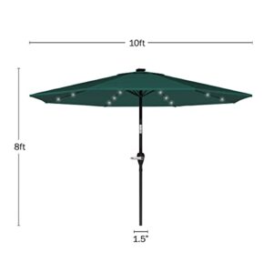 Pure Garden LED Patio Shade – 10 Ft Outdoor Umbrella with Steel Ribs, Solar Powered Lights, and Push Button Tilt - Backyard Canopy (Hunter Green)