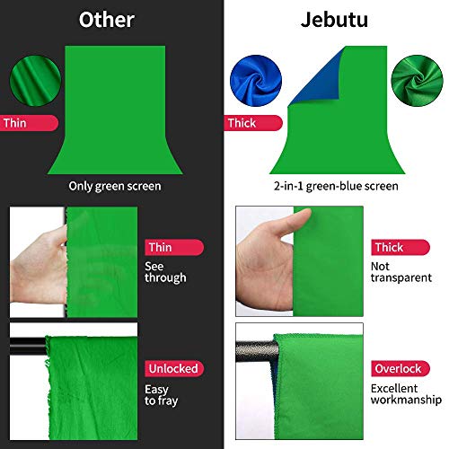 JEBUTU Green Blue Backdrop with Stand Kit 5 x 6.5 Ft, Double-sided Reversible Green Blue Screen with Portable T-Shaped Photograph Background Stand,5 Backdrop Clips for Video,TikTok,YouTube,Zoom,Gaming