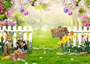 ltlyh 8x6ft spring easter floral bokeh backdrop easter photo decorations background easter rabbit colorful eggs fence grass wall decor photography background 172