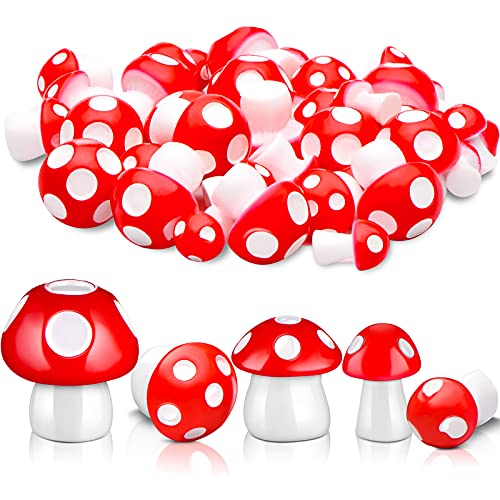 Cute Tiny Mushrooms Mini Miniature Figurines Fairy Garden Mushrooms Ornaments Mushroom Model Garden Miniature Statue Landscape DIY Bonsai Craft for Home Decoration Supplies (Red,50 Pieces)