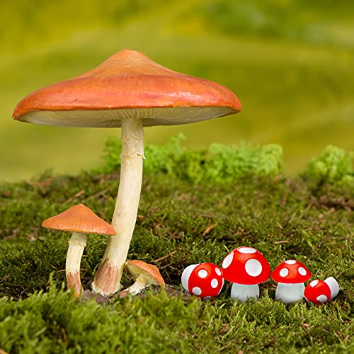 Cute Tiny Mushrooms Mini Miniature Figurines Fairy Garden Mushrooms Ornaments Mushroom Model Garden Miniature Statue Landscape DIY Bonsai Craft for Home Decoration Supplies (Red,50 Pieces)